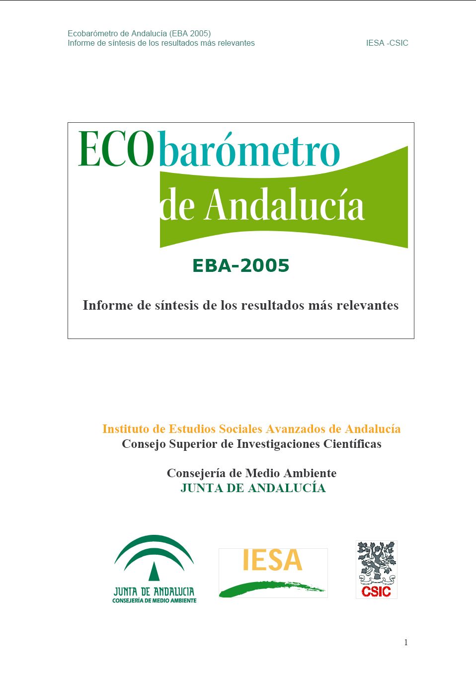 Ecobarómetro de Andalucía 2005 : Informe - Publicaciones - Junta de Andalucía